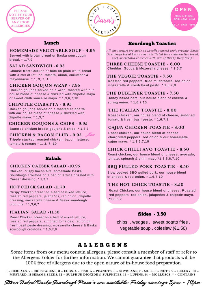 Breakfast and lunch menu – The Ciara Collective Ltd